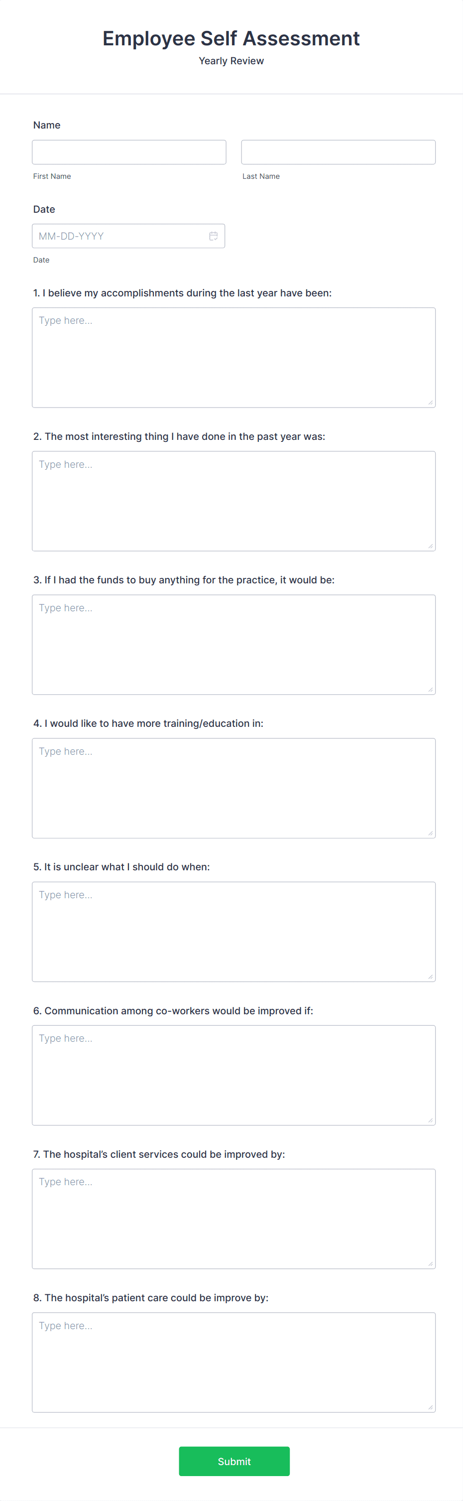 Employee Self Assessment Form Template | Jotform