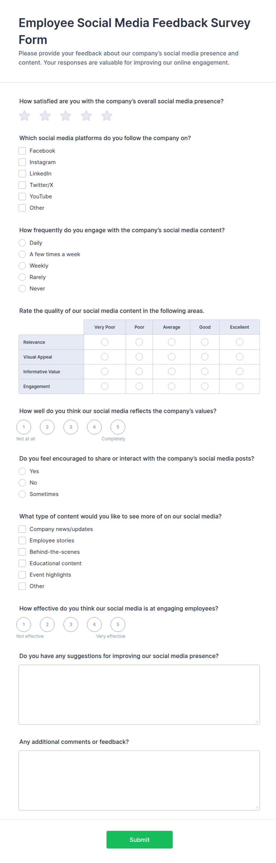 Employee Social Media Feedback Survey Form Template | Jotform