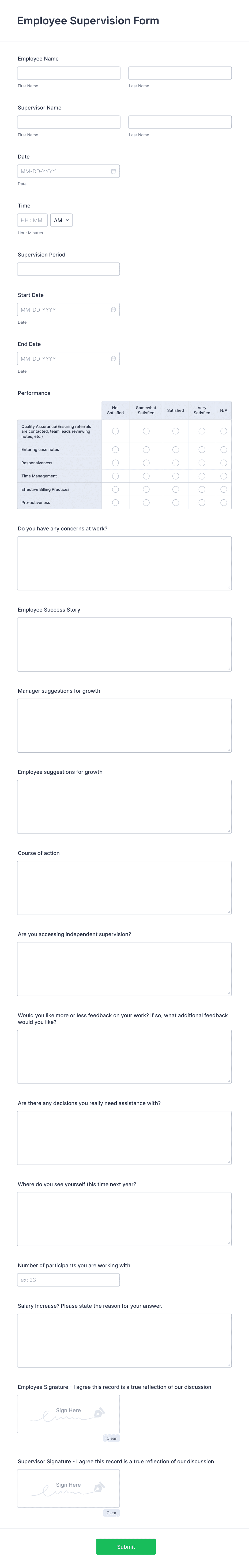 Employee Supervision Form Template | Jotform