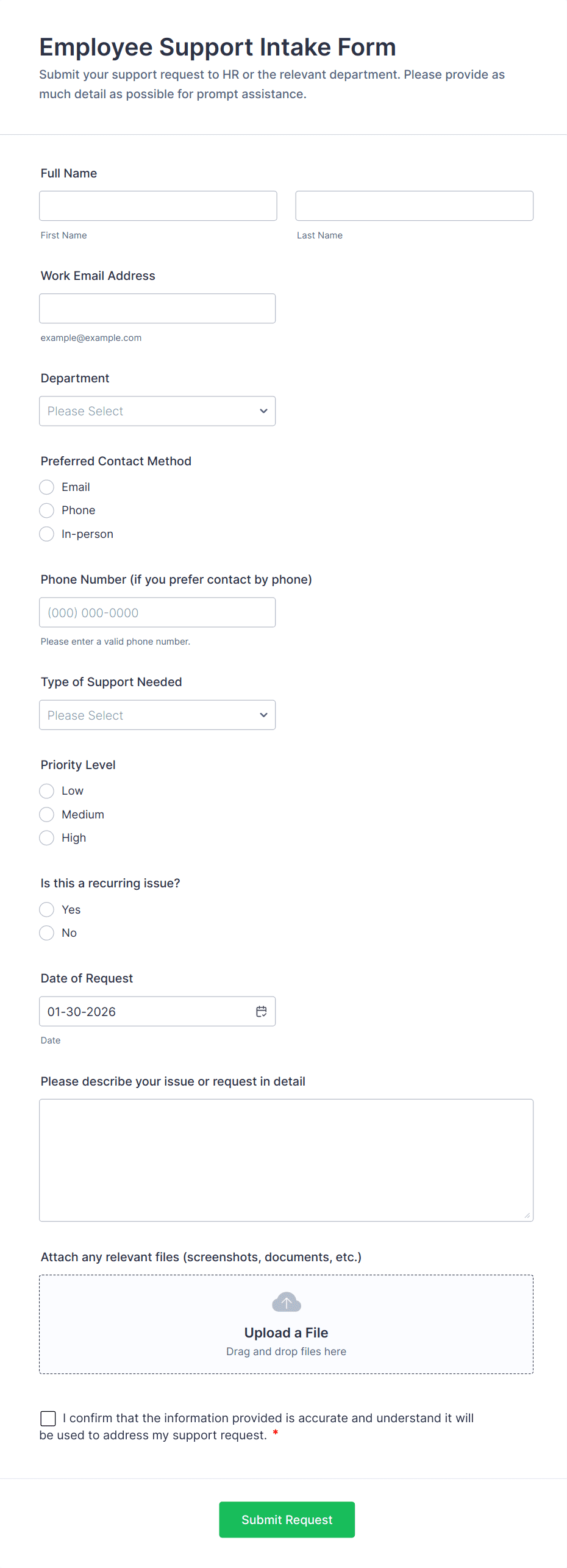 Employee Support Intake Form Template | Jotform