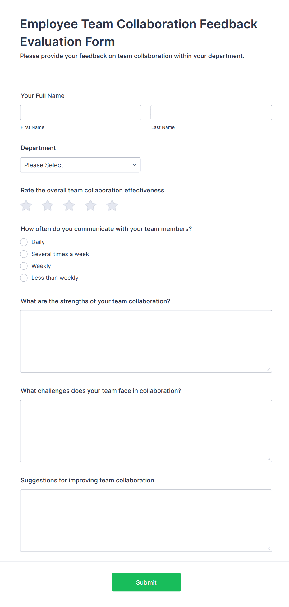Employee Team Collaboration Feedback Evaluation Form Template | Jotform