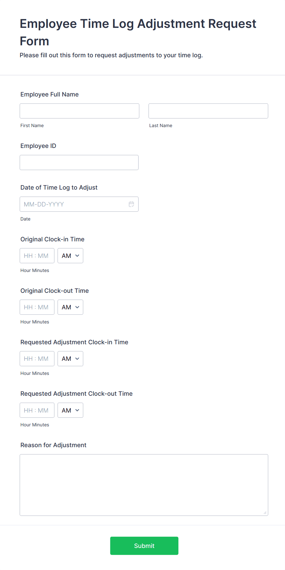 Employee Time Log Adjustment Request Form Template | Jotform