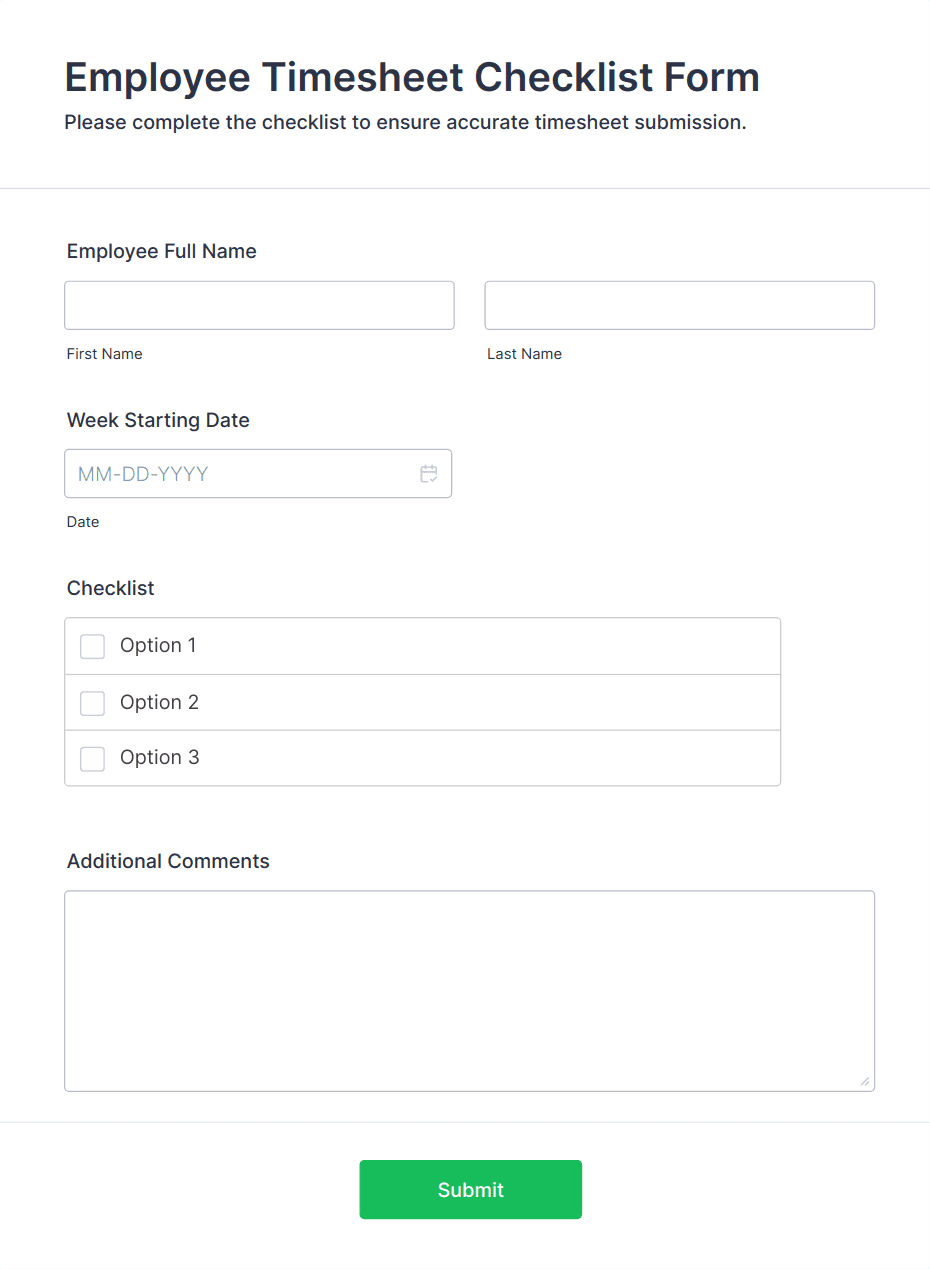 Employee Timesheet Checklist Form Template | Jotform