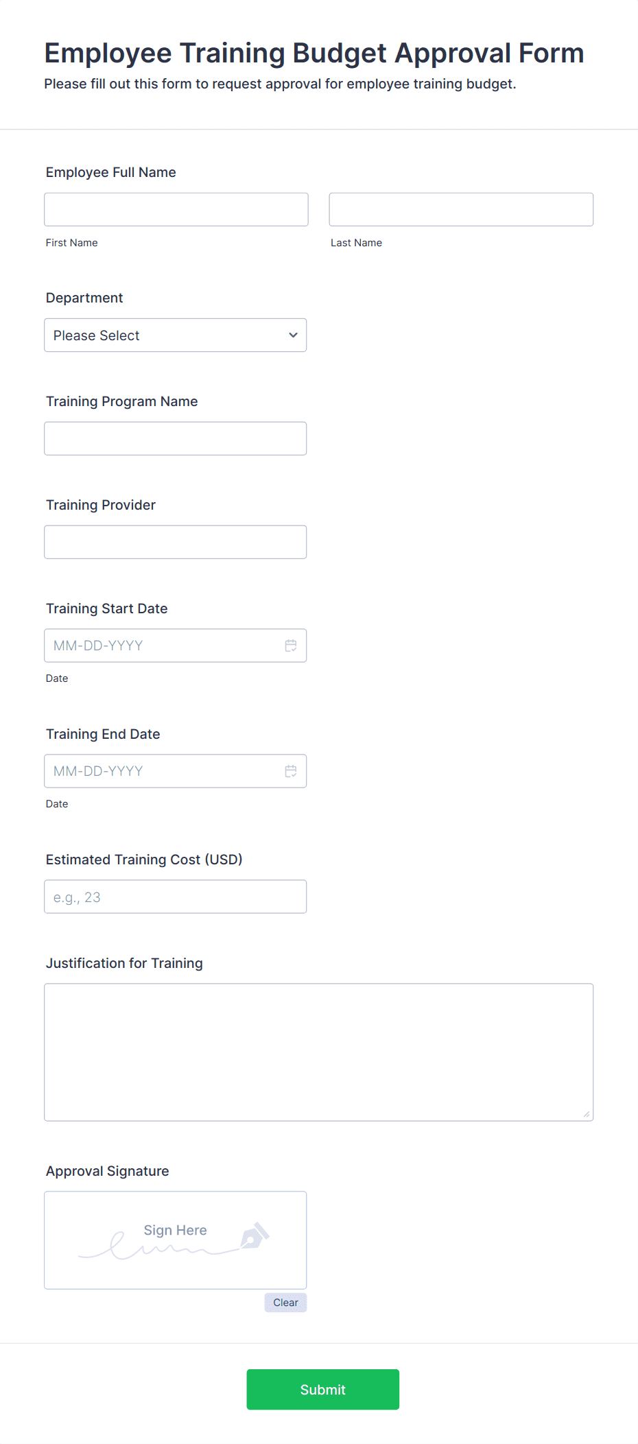 Employee Training Budget Approval Form Template | Jotform
