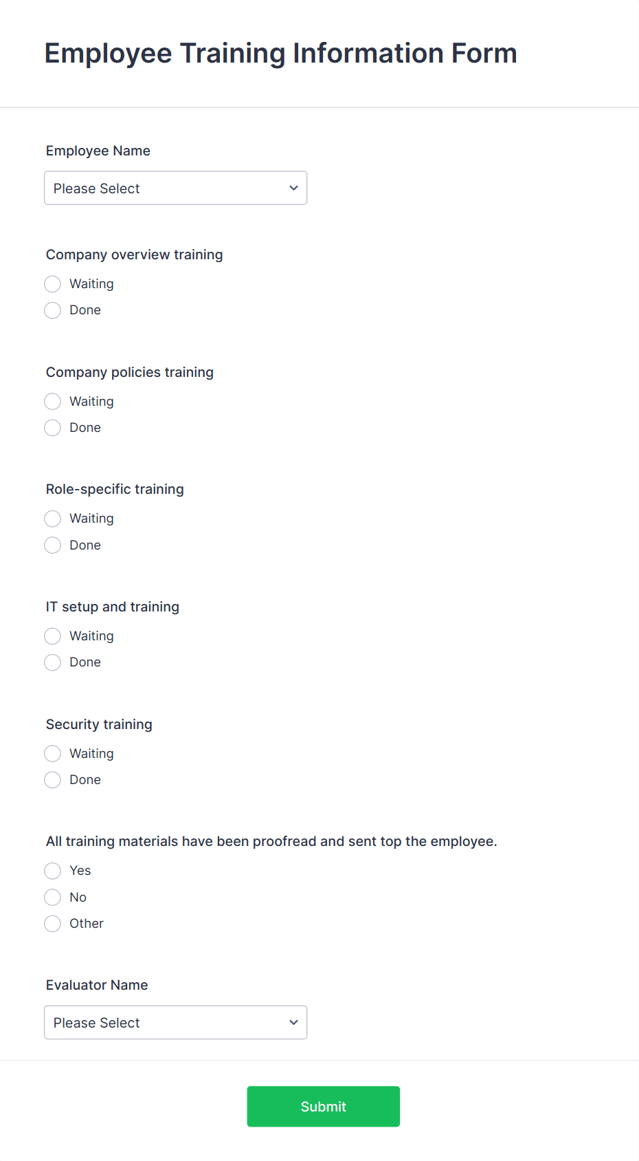 Employee Training Information Form Template | Jotform