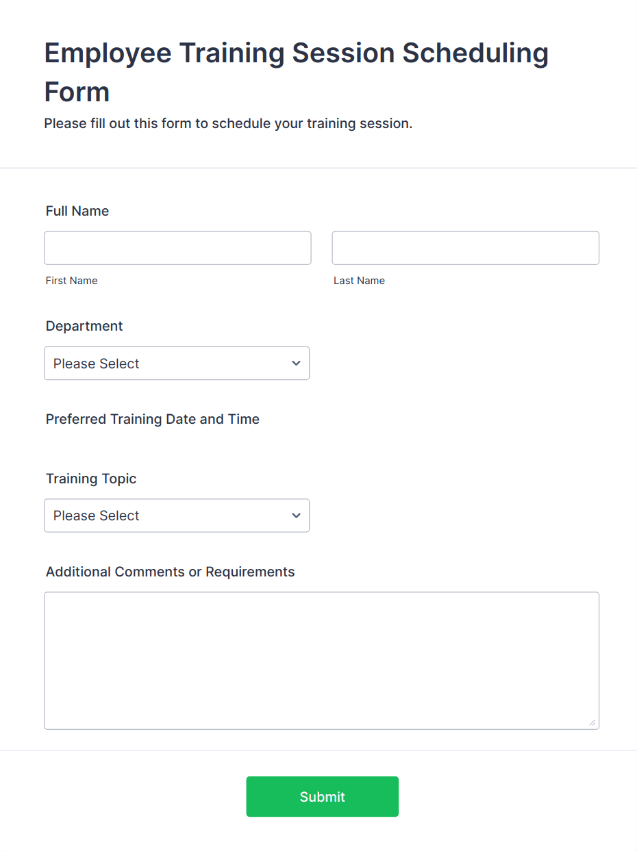 Employee Training Session Scheduling Form Template | Jotform
