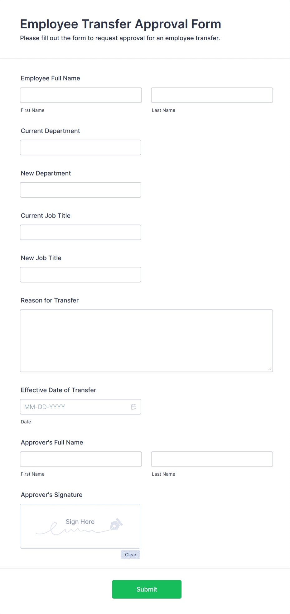Employee Transfer Approval Form Template | Jotform