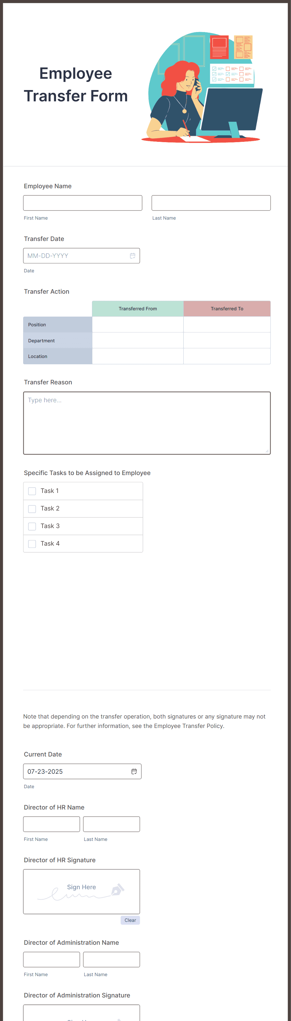 Employee Transfer Form Template | Jotform