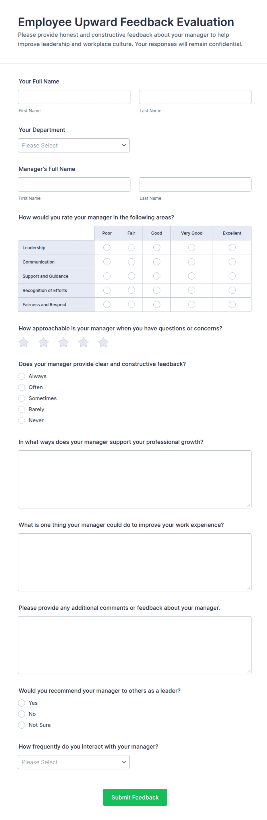 Employee Upward Feedback Evaluation Form Template | Jotform