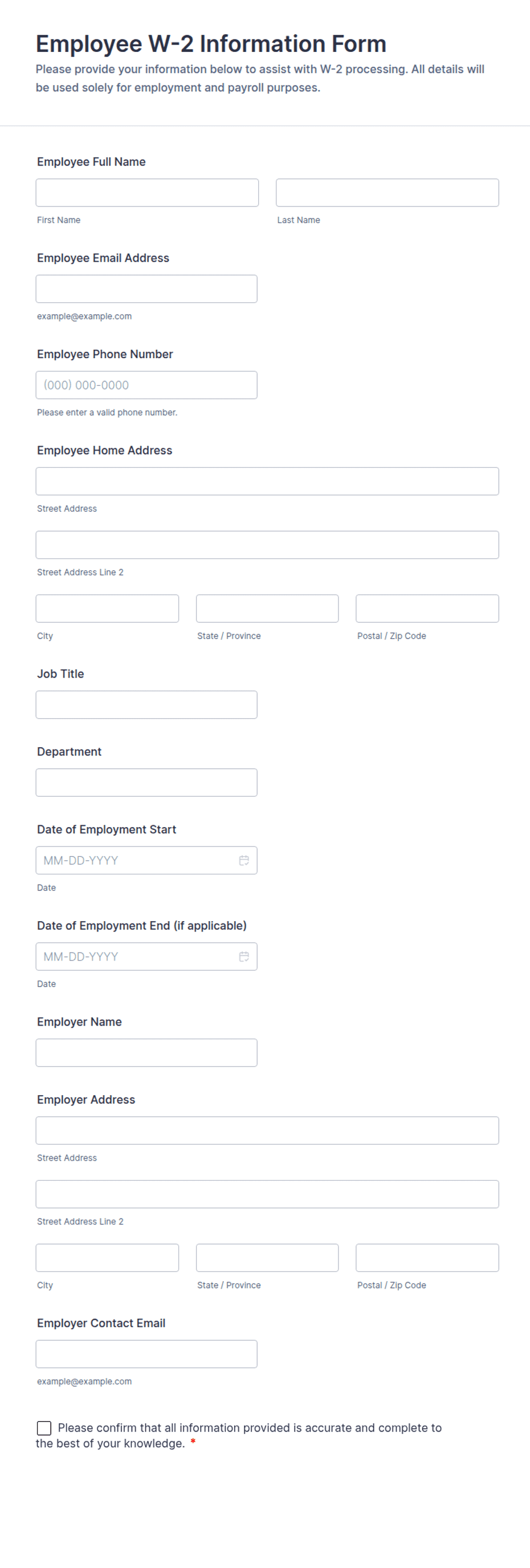 Employee W-2 Information Form Template | Jotform