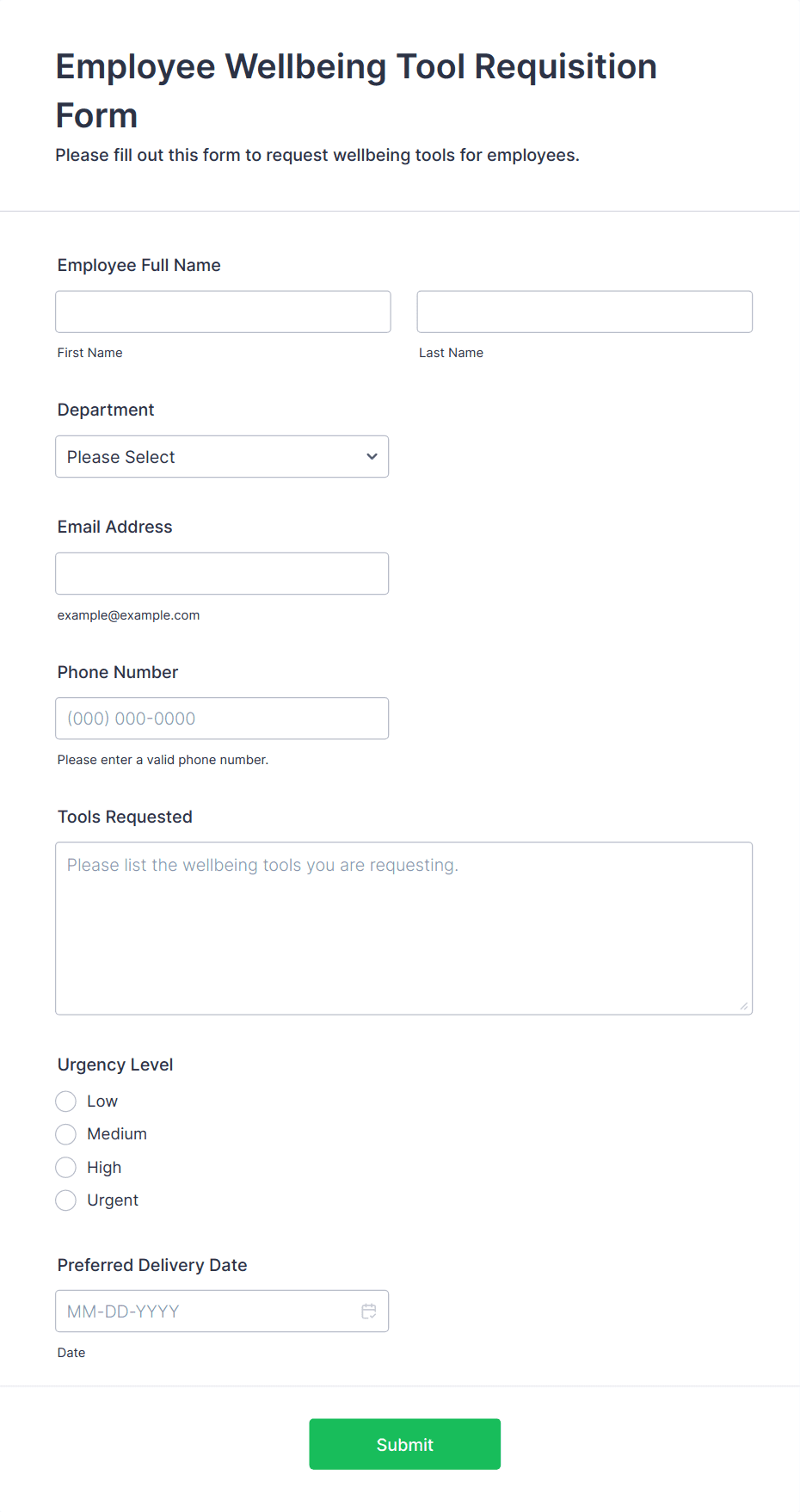 Employee Wellbeing Tool Requisition Form Template | Jotform