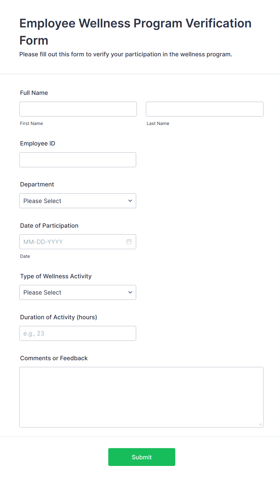 Employee Wellness Program Verification Form Template | Jotform