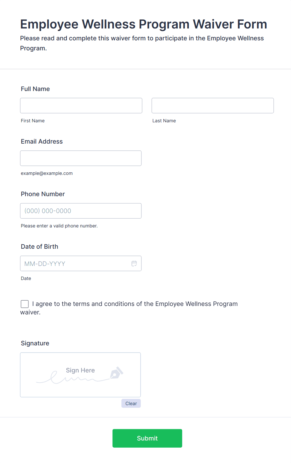 Employee Wellness Program Waiver Form | Jotform