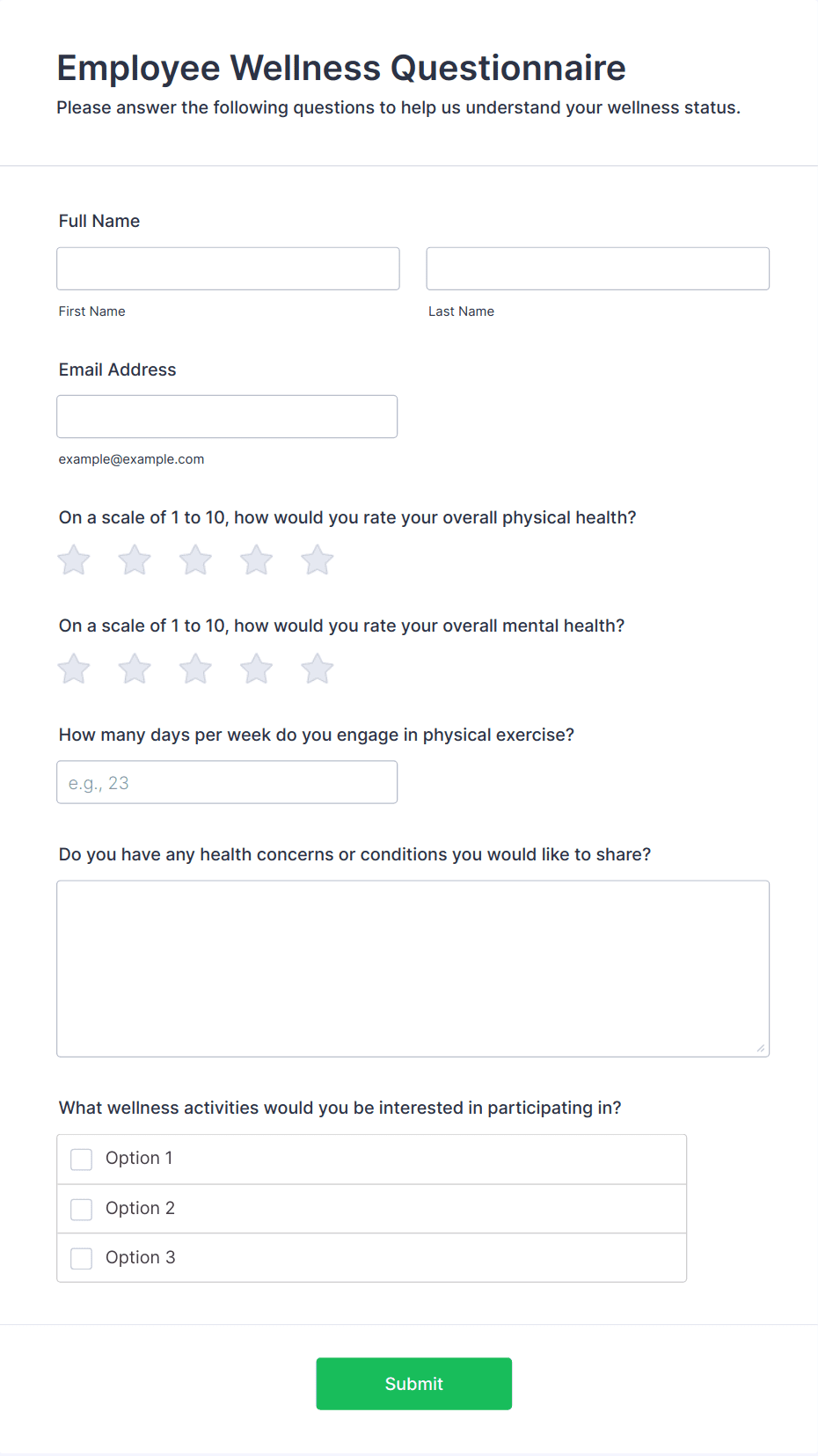 Employee Wellness Questionnaire Form Template | Jotform