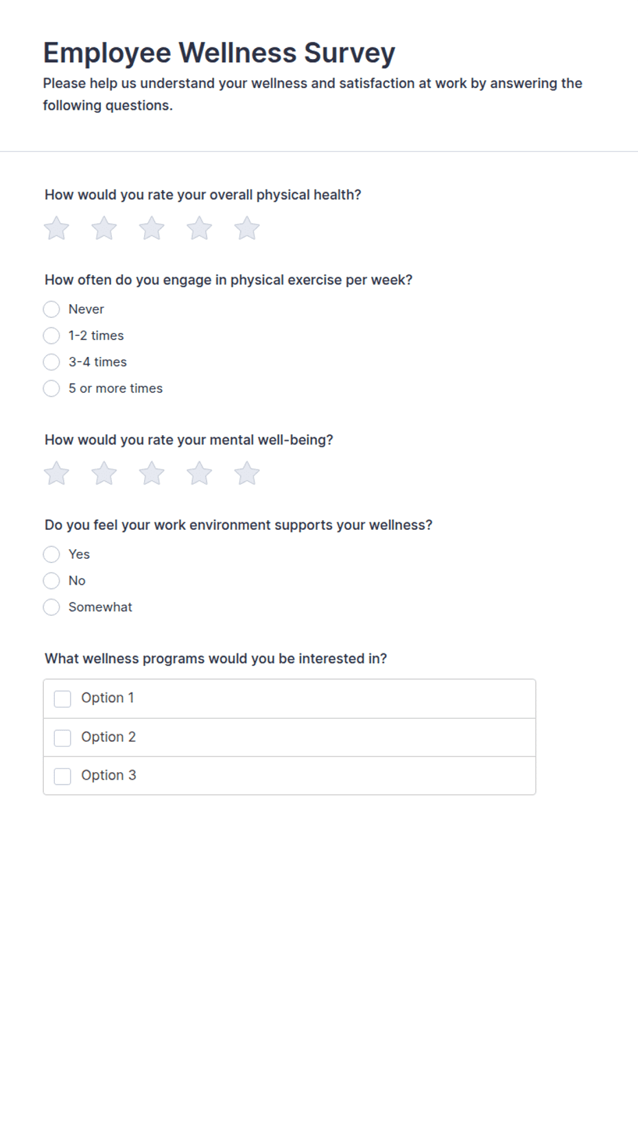 Employee Wellness Survey Form Template | Jotform
