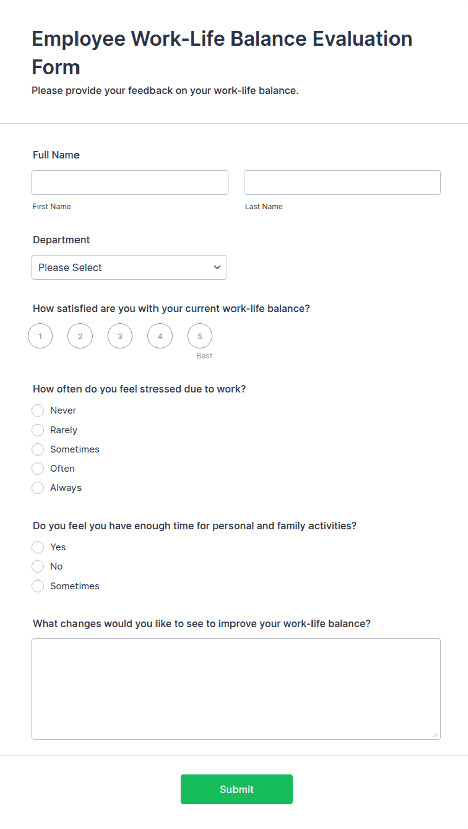 Employee Work-Life Balance Evaluation Form Template | Jotform