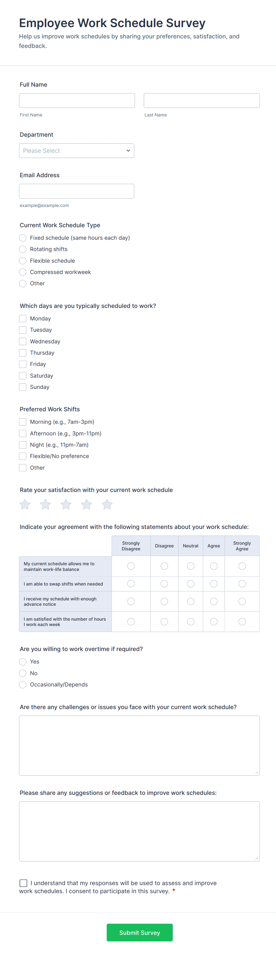 Employee Work Schedule Survey Form Template | Jotform