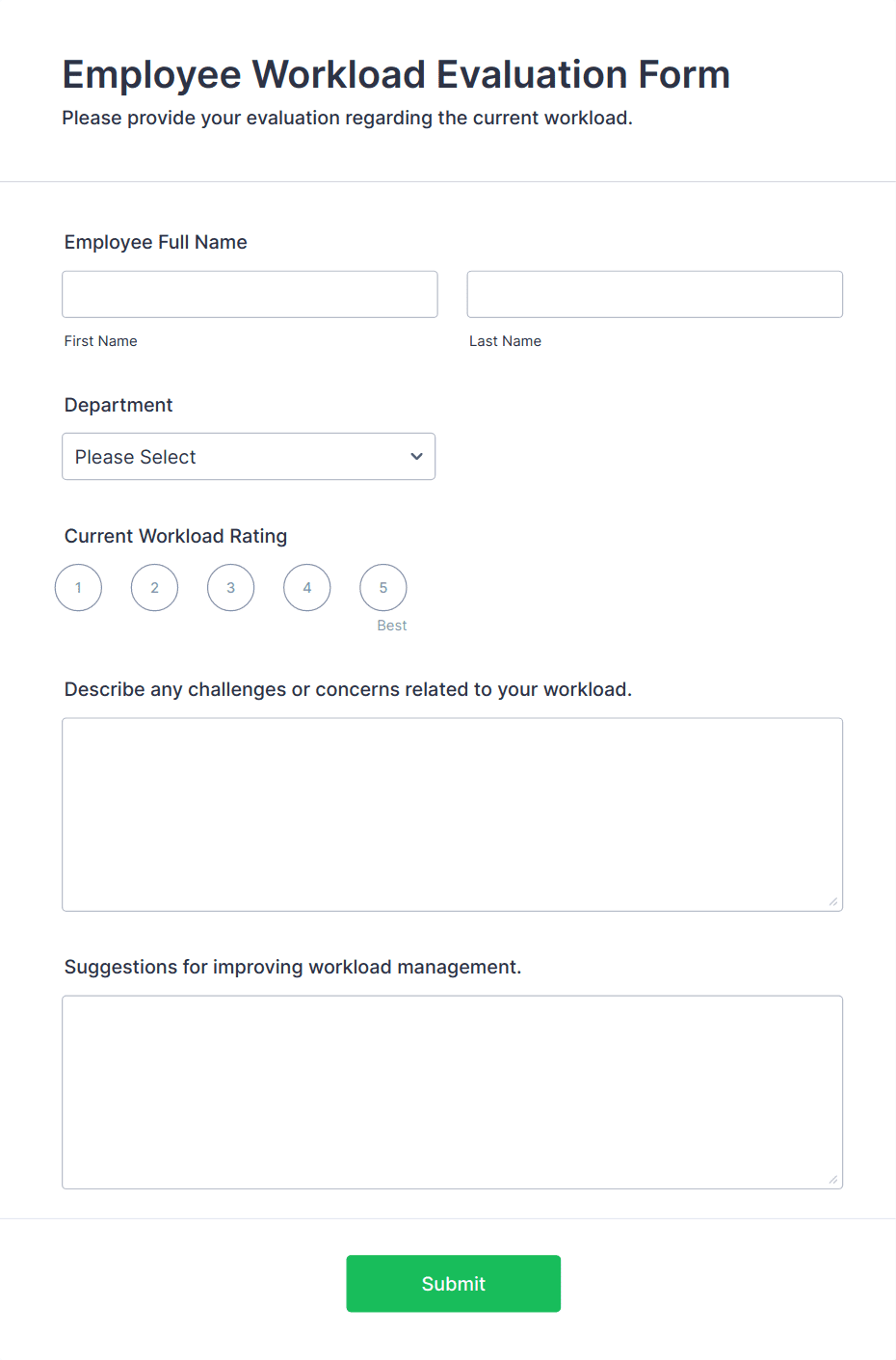 Employee Workload Evaluation Form Template | Jotform