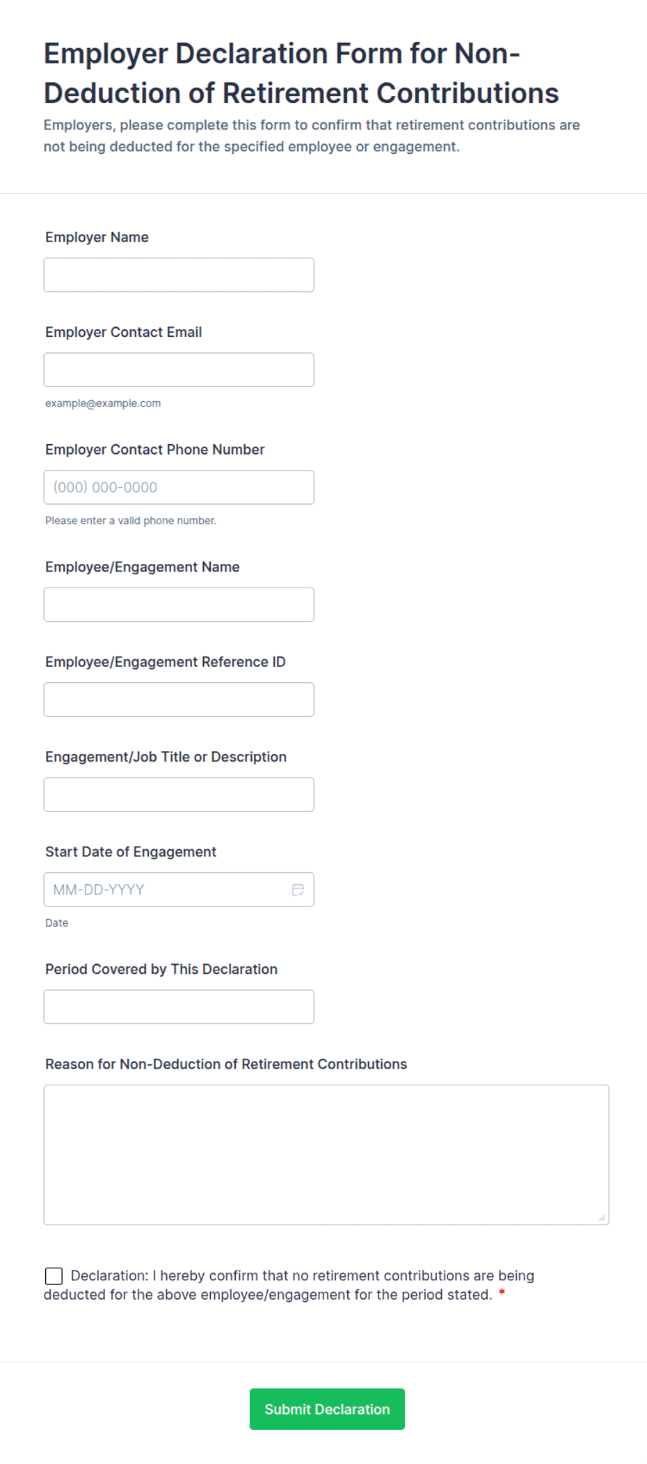Employer Declaration Form for Non-Deduction of Retirement Contributions ...