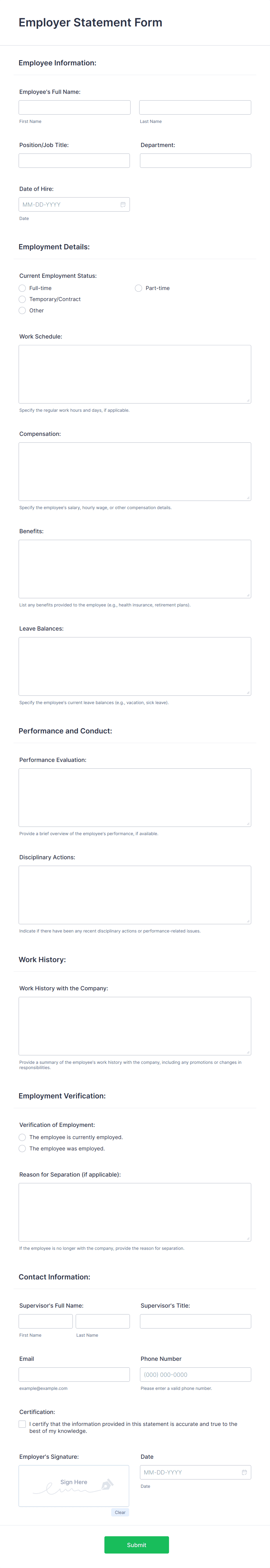 Employer Statement Form Template | Jotform