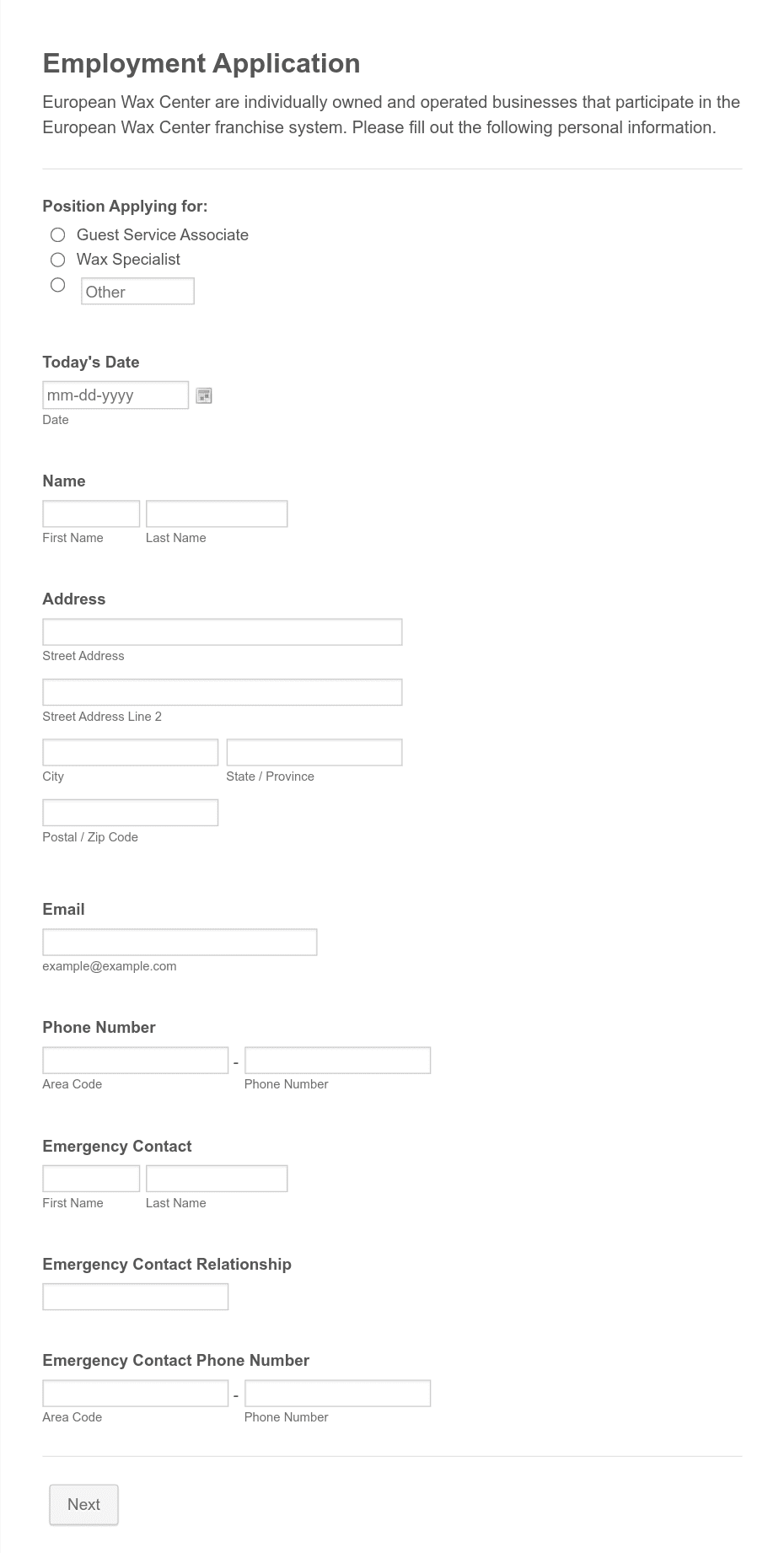 Employment Application EWC/ALS Form Template | Jotform