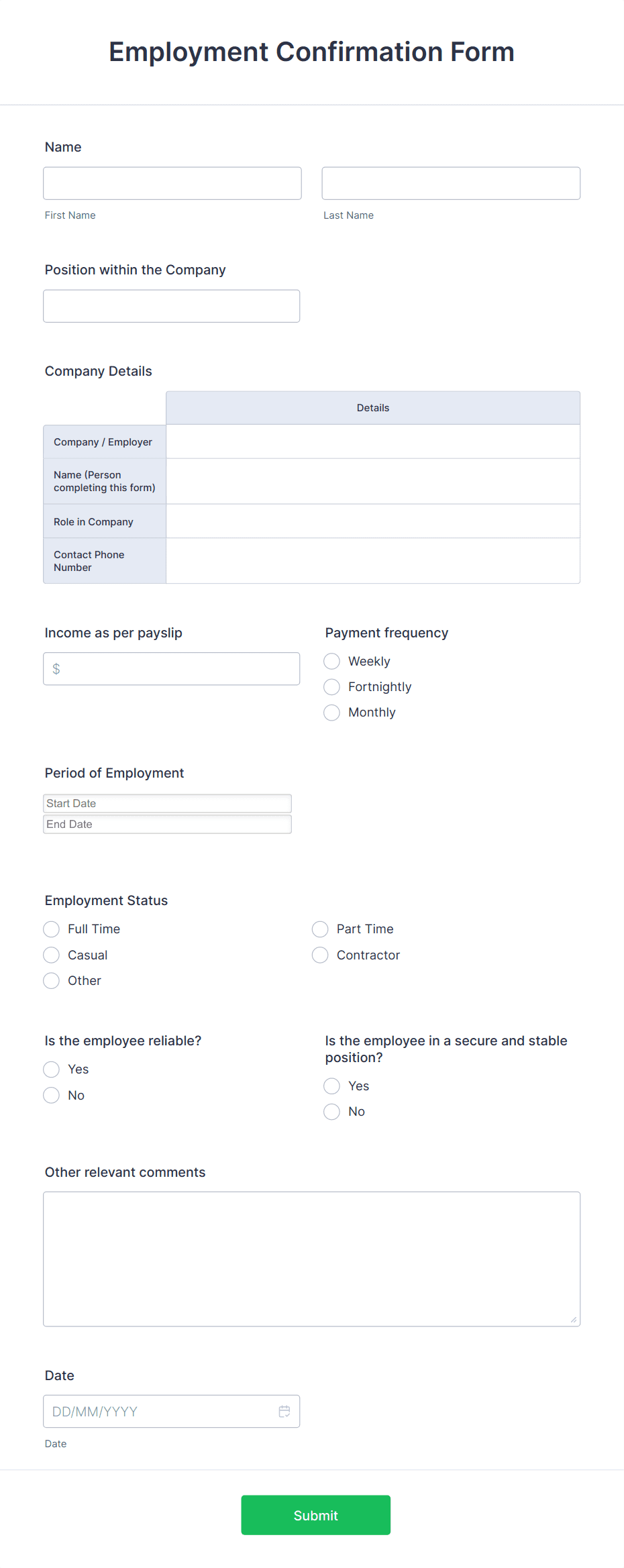 Employment Confirmation Form Template | Jotform