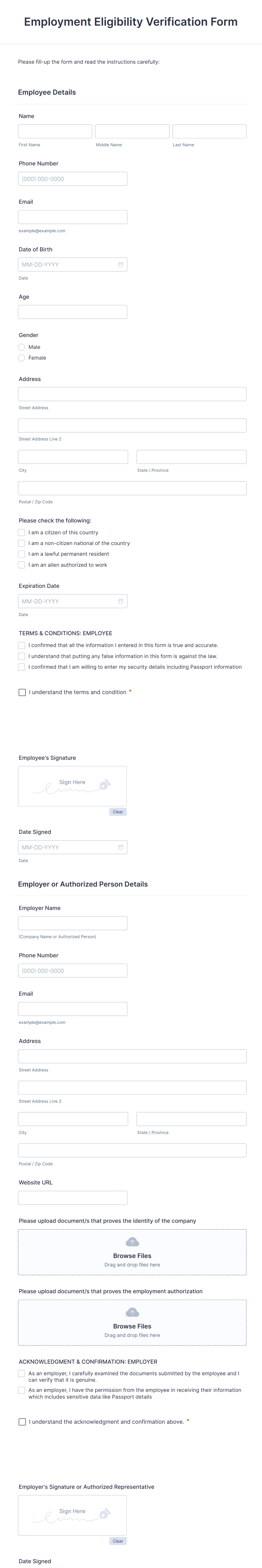Employment Eligibility Verification Form Template | Jotform