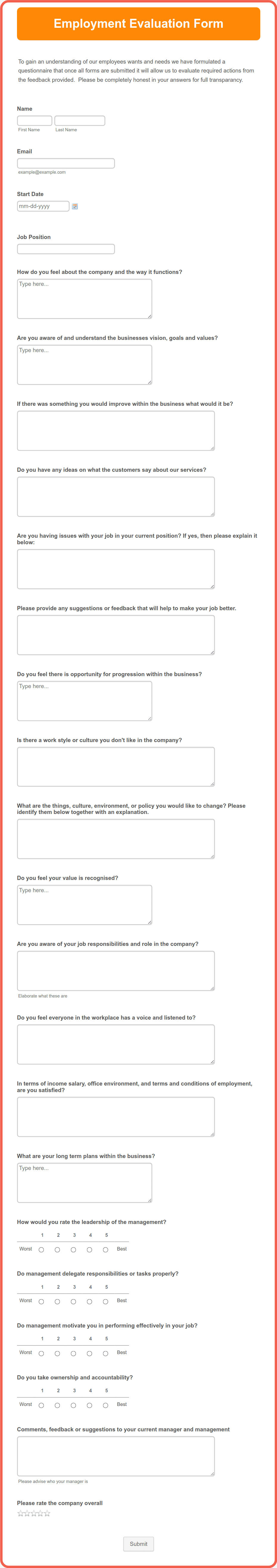 Employment Evaluation Form Template | Jotform