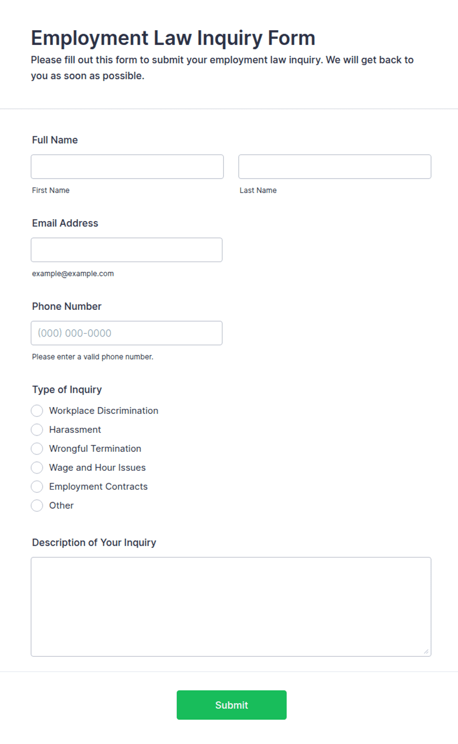 Employment Law Inquiry Form Template | Jotform