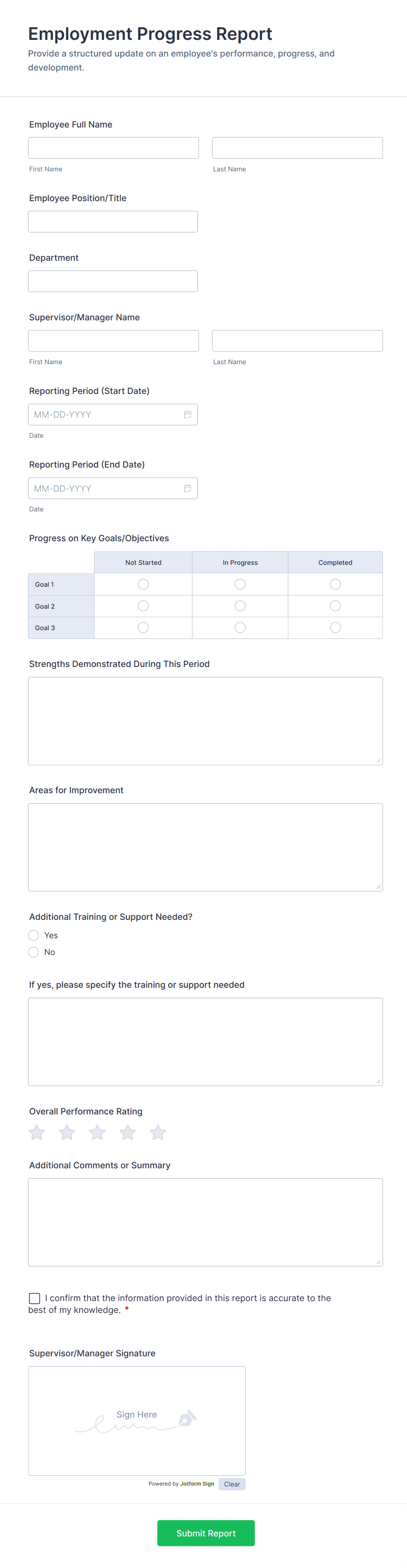Employment Progress Report Form Template | Jotform
