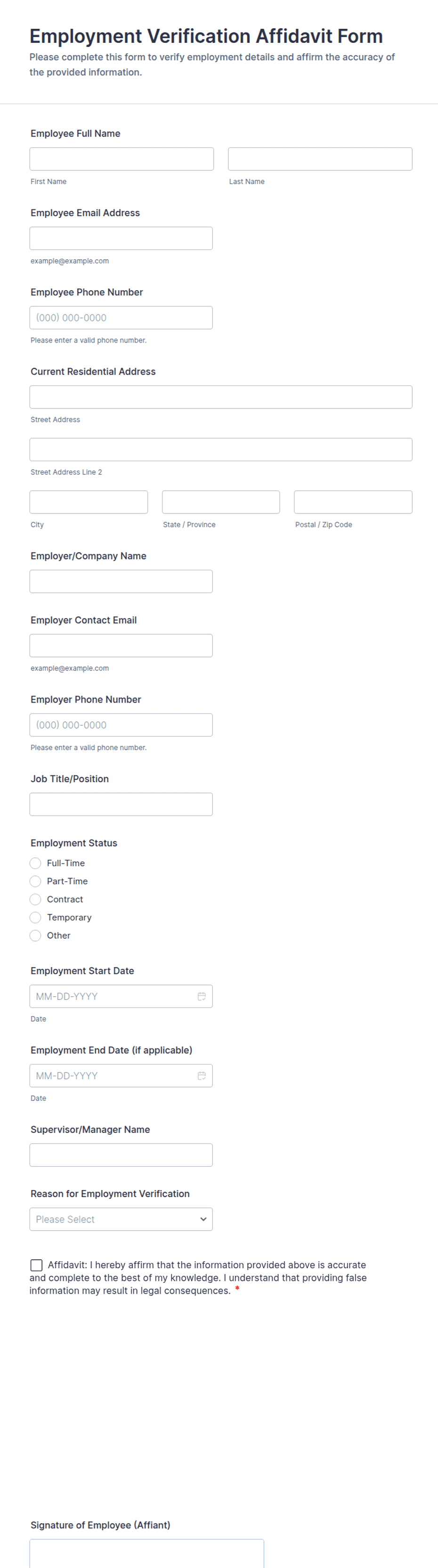 Employment Verification Affidavit Form Template | Jotform