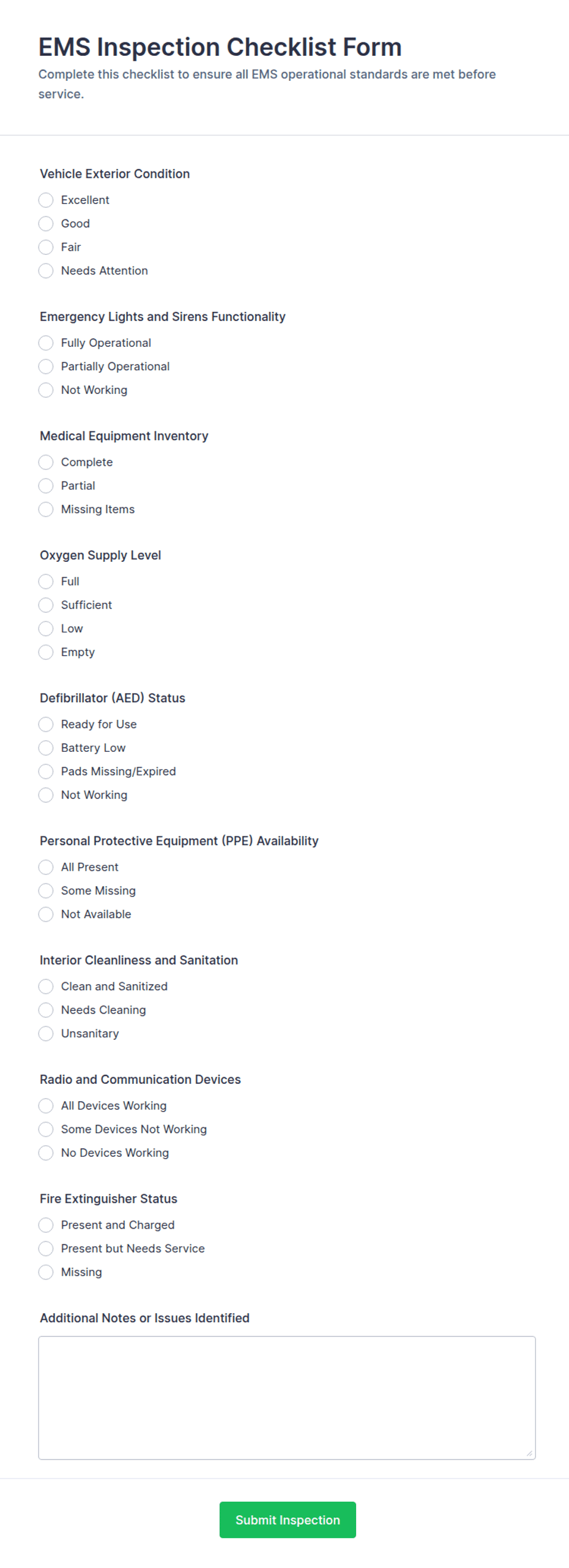 EMS Inspection Checklist Form Template | Jotform