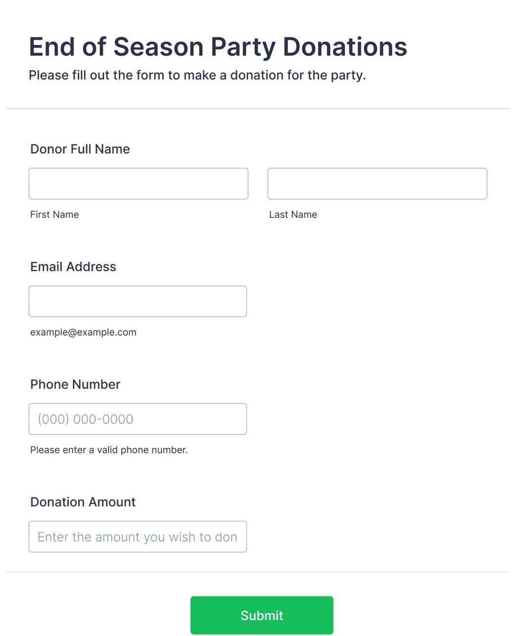 End of Season Party Donations Form Template | Jotform