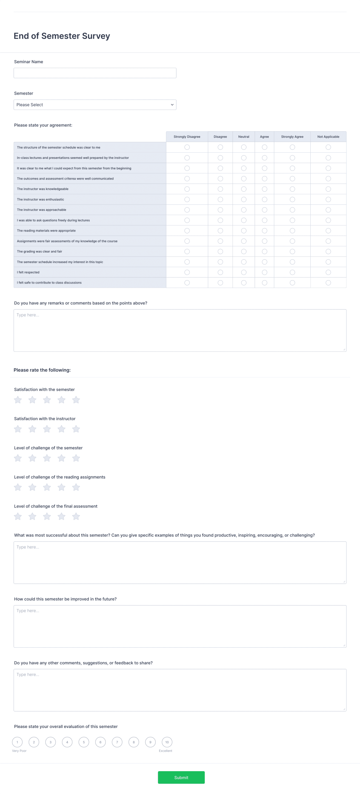 End of Semester Survey Form Template | Jotform