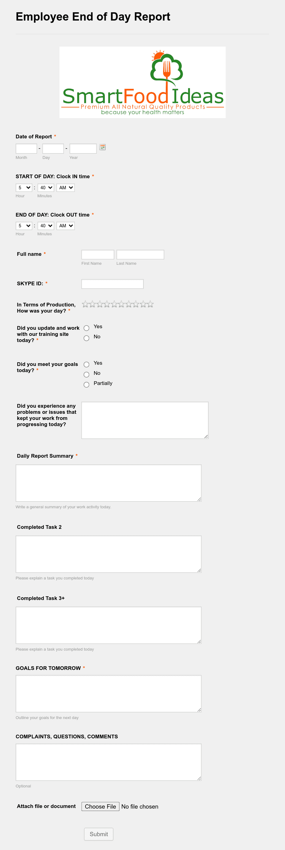 End of Work Day Report Form Template | Jotform