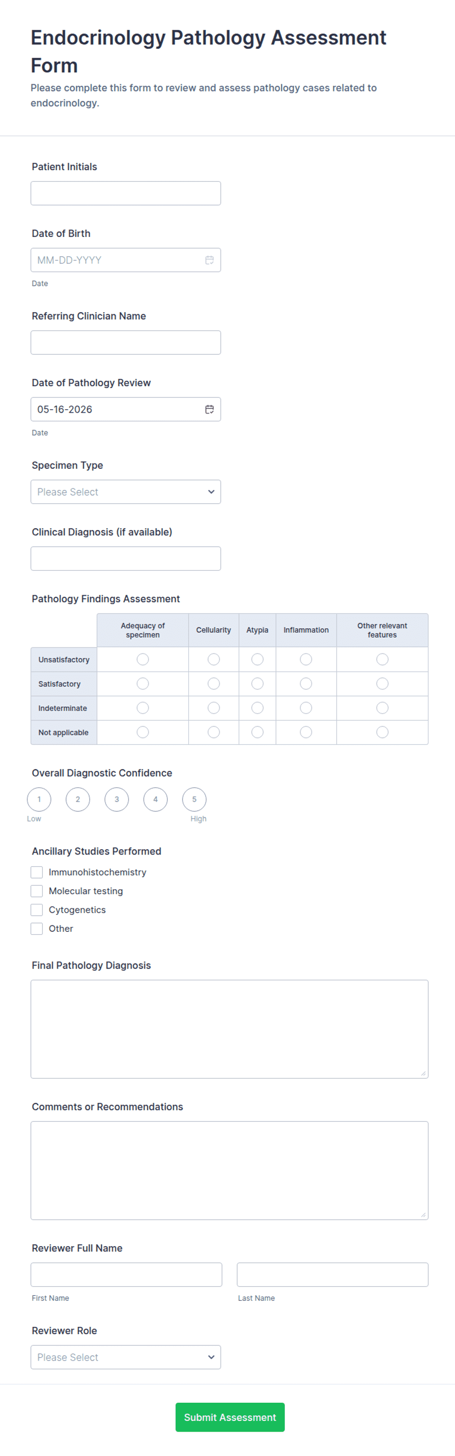 Endocrinology Pathology Assessment Form Template | Jotform