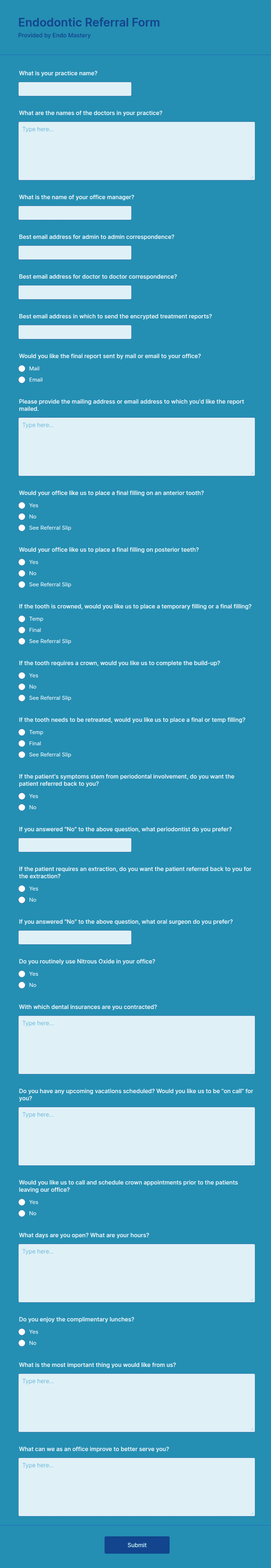 Endodontic Referral Form Template | Jotform
