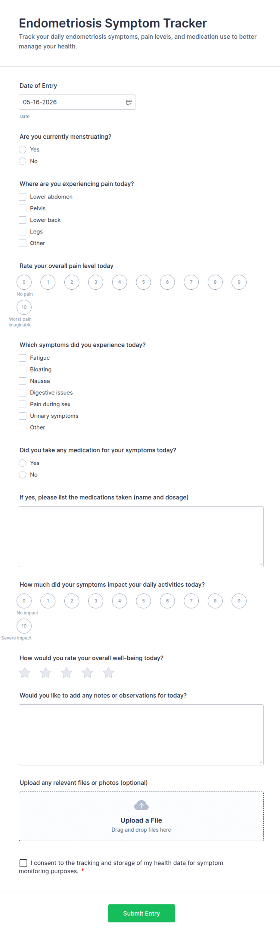Endometriosis Symptom Tracker Form Template | Jotform