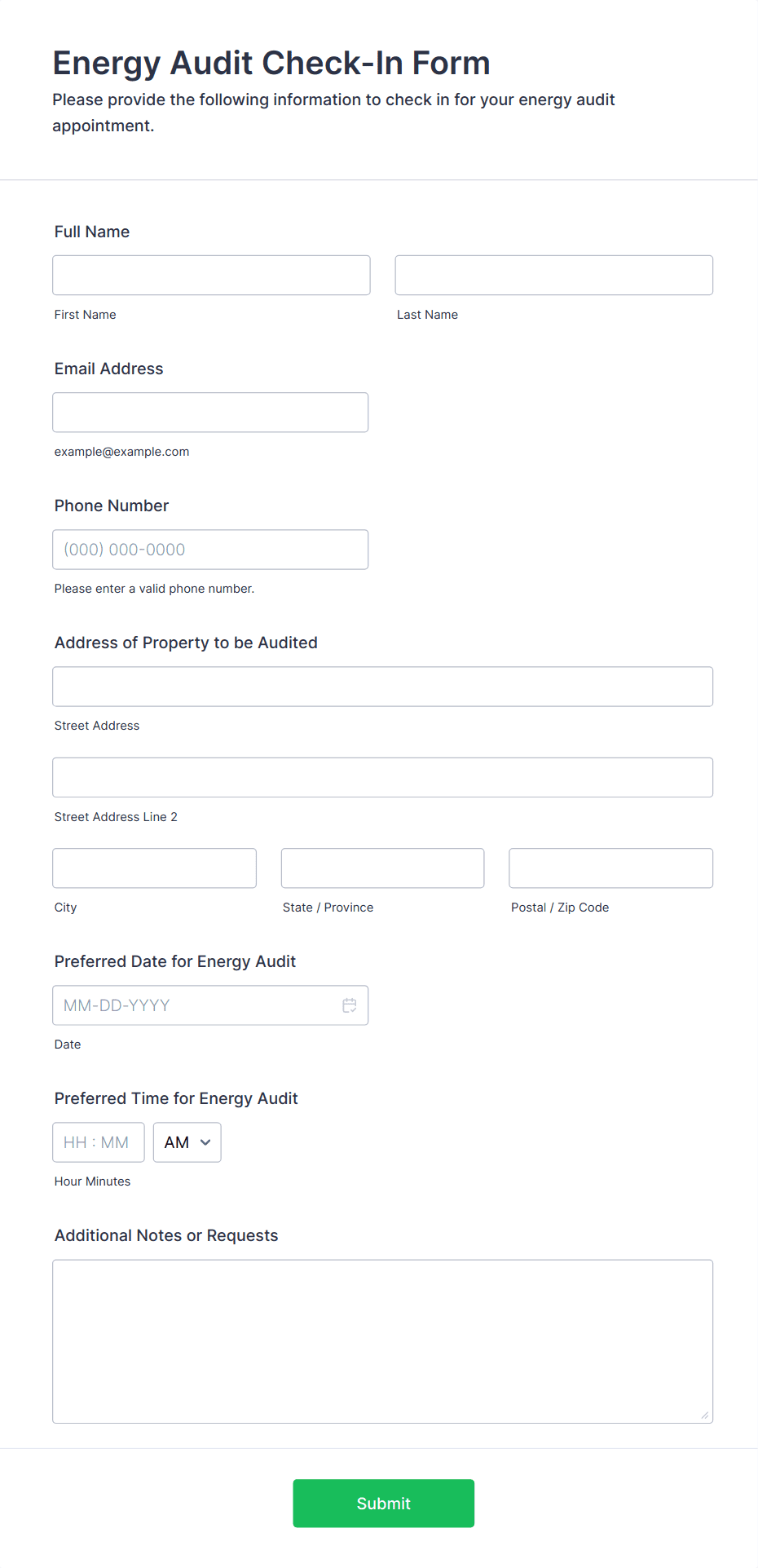 Energy Audit Check-In Form Template | Jotform