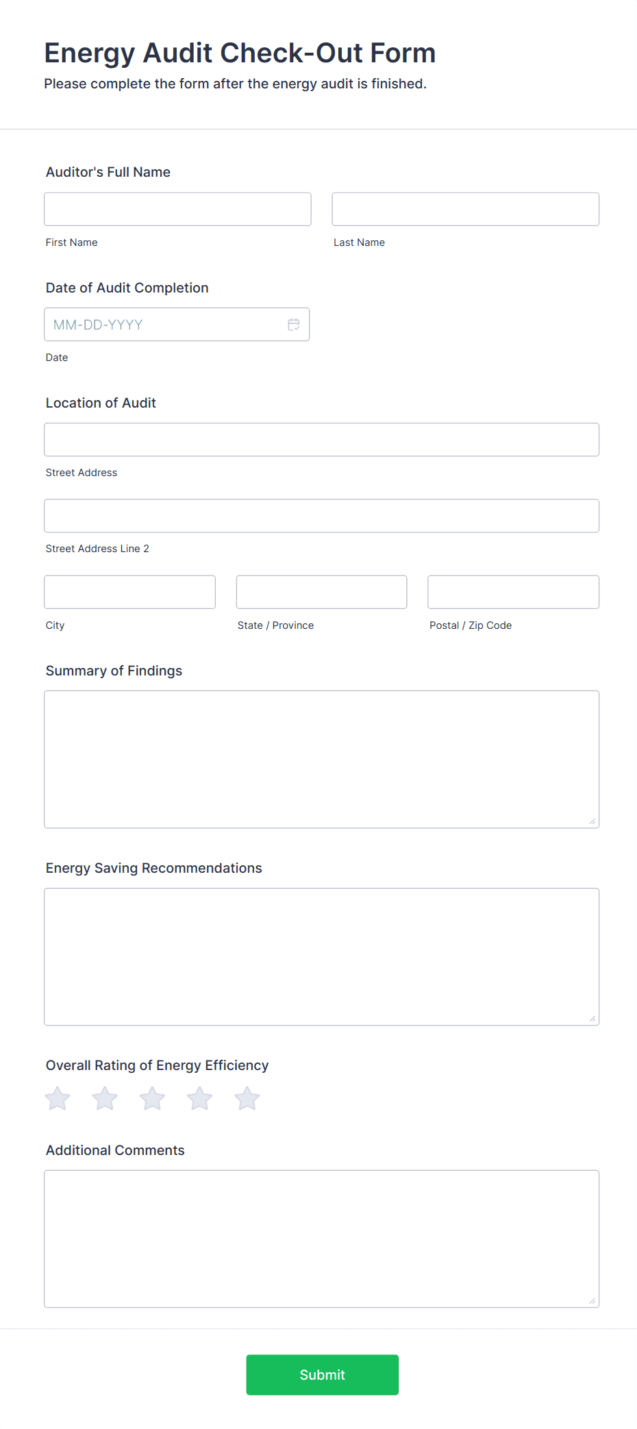 Energy Audit Check-Out Form Template | Jotform