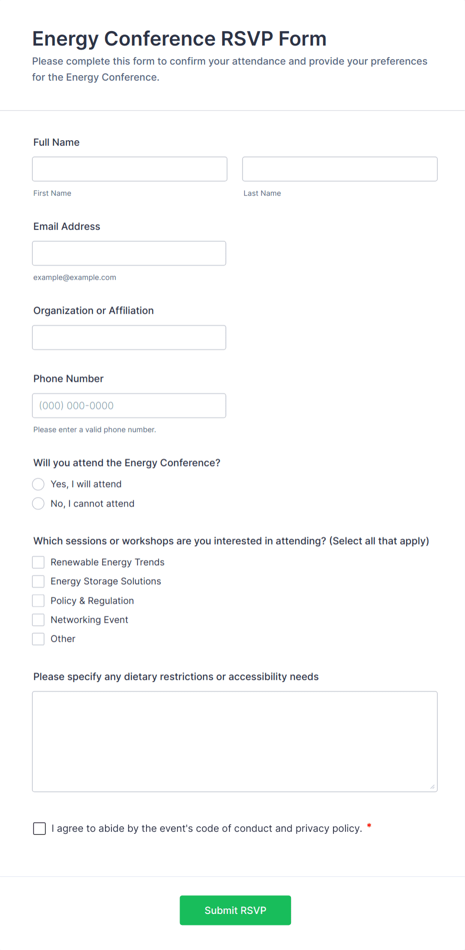 Energy Conference RSVP Form Template | Jotform