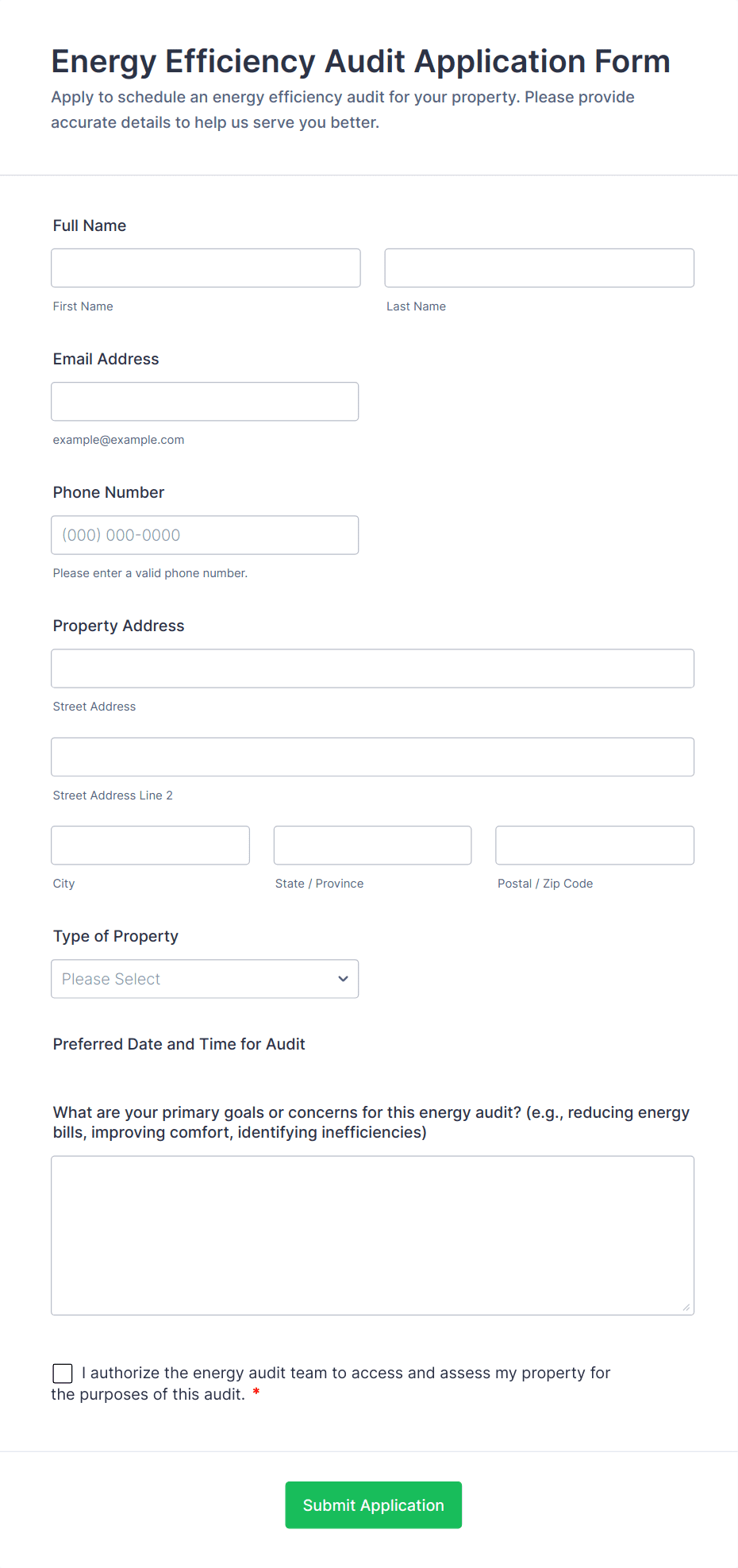 Energy Efficiency Audit Application Form Template | Jotform