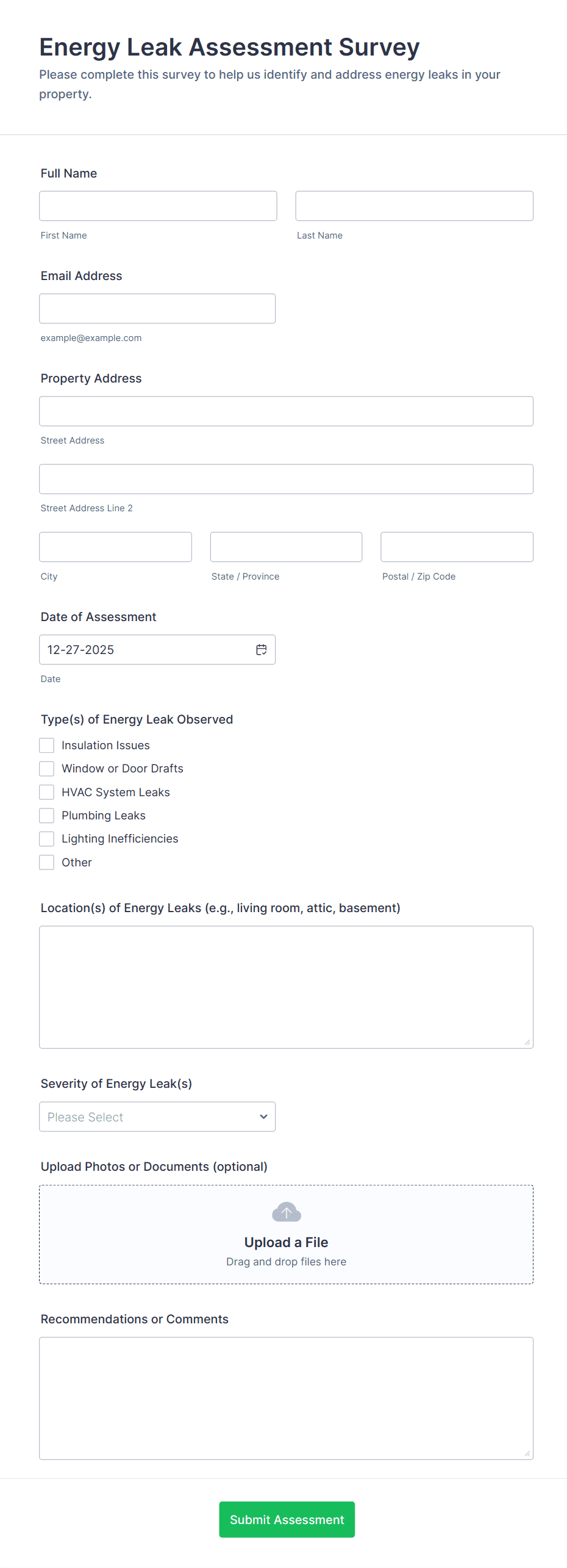 Energy Leak Assessment Survey Form Template | Jotform