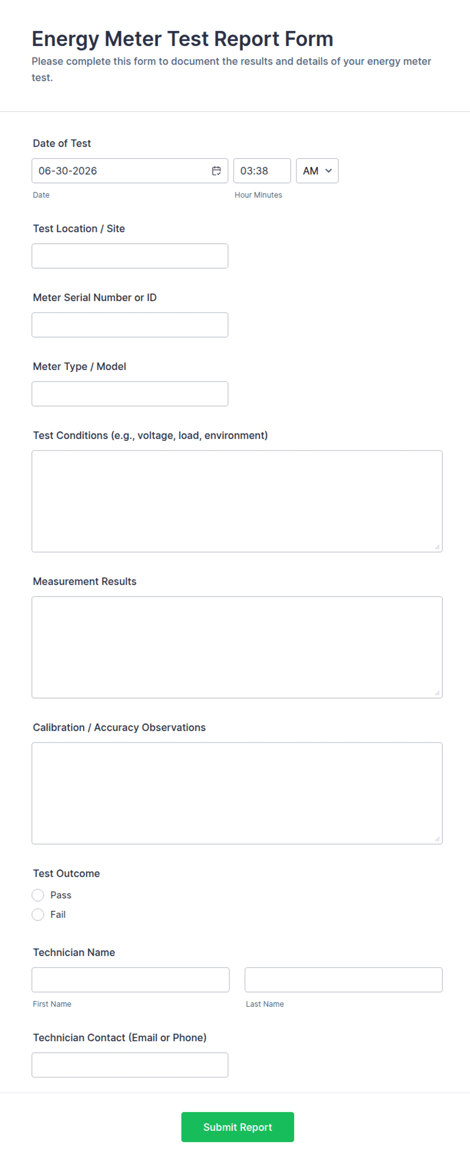 Energy Meter Test Report Form Template | Jotform