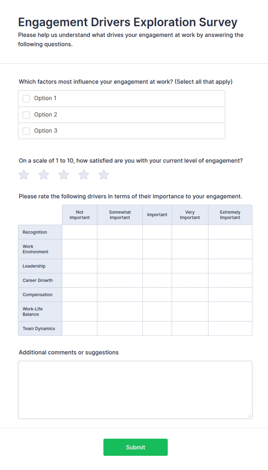 Engagement Drivers Exploration Survey Form Template | Jotform
