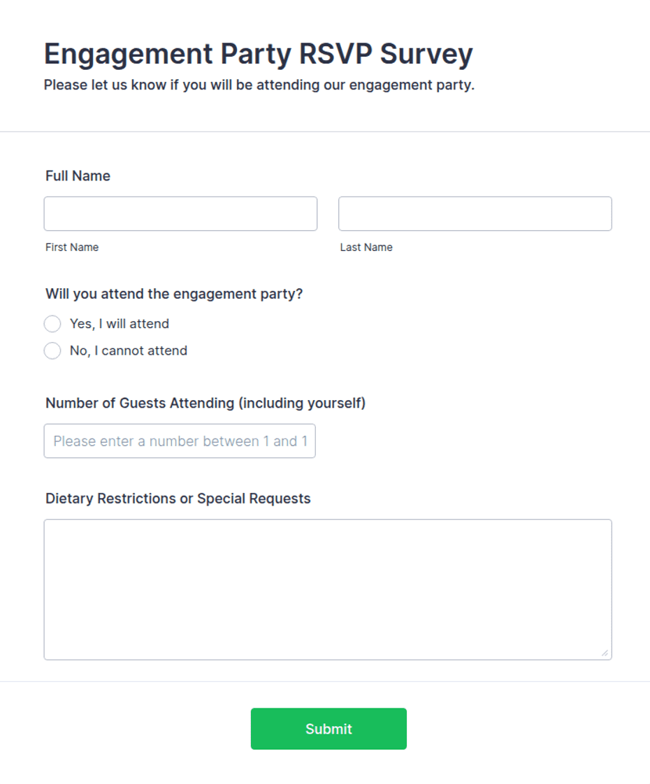 Engagement Party RSVP Survey Form Template | Jotform