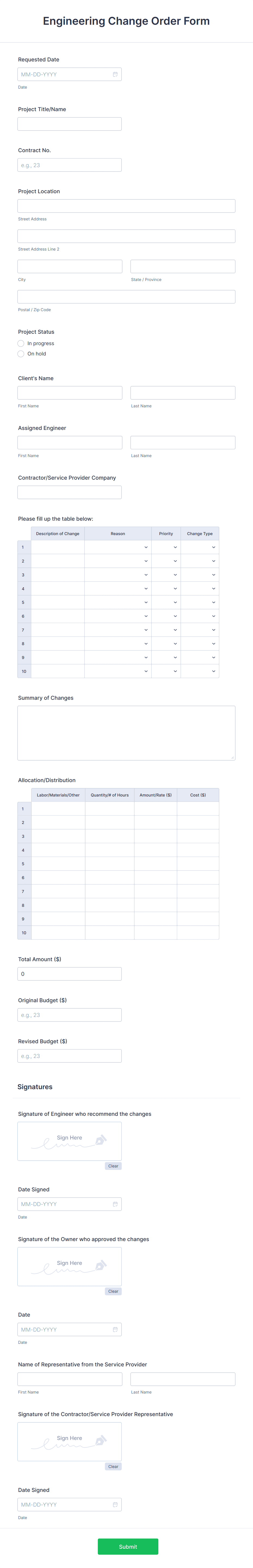 Engineering Change Order Form Template | Jotform