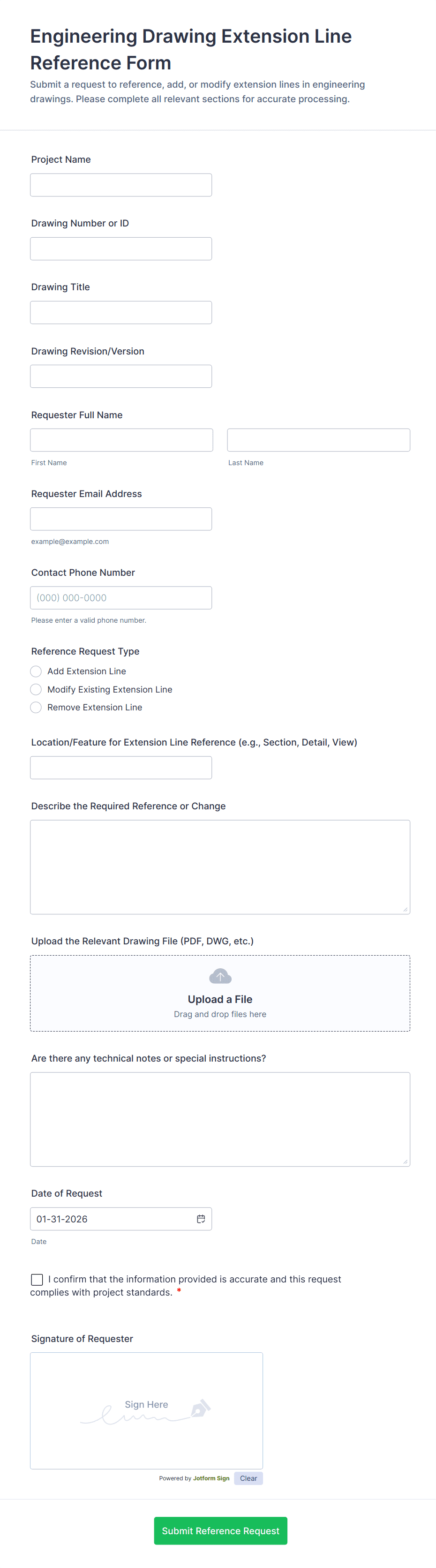 Engineering Drawing Extension Line Reference Form Template | Jotform