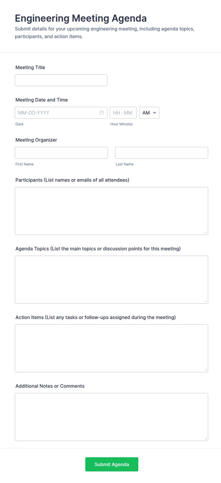 Engineering Meeting Agenda Form Template | Jotform