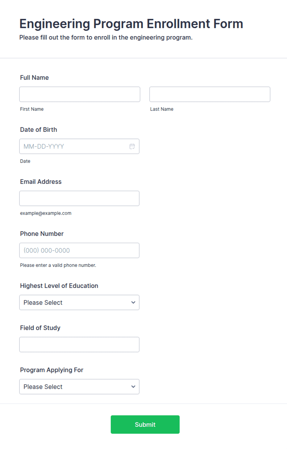 Engineering Program Enrollment Form Template | Jotform